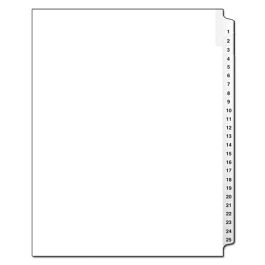 Numbered Copier Tabs 1-25, Letter Size, Clear Mylar Coated (1 set)