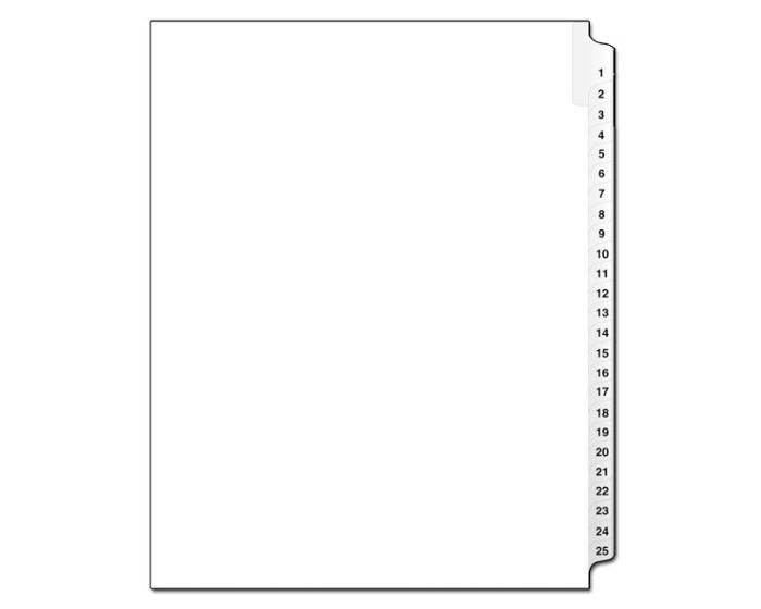 Numbered Copier Tabs 1-25, Letter Size, Clear Mylar Coated (1 set)