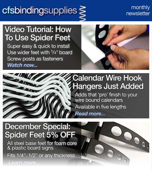 December 2013 Newsletter: How To Use Spider Feet Video, Calendar Wire ...