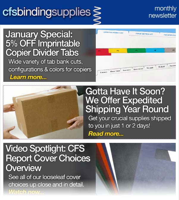 January Newsletter: Copier Tab Divider Sale, Expedited Shipping Year Round