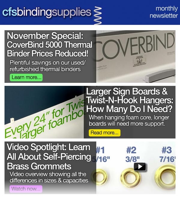 November Newsletter: CoverBind 5000 Thermal Binder Blowout, Long ...